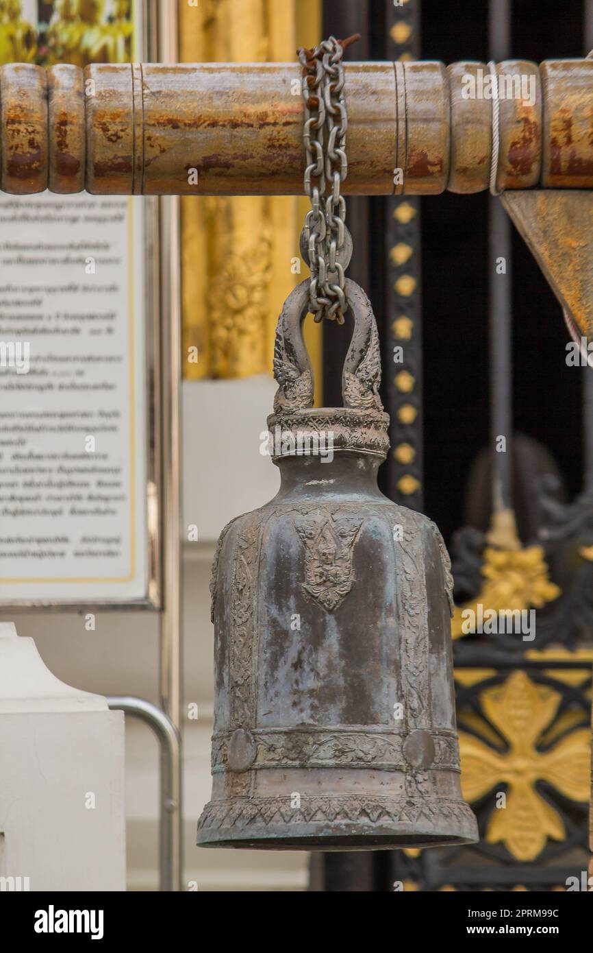 Big brass bells are commonly hung in Thai temples Stock Photo - Alamy