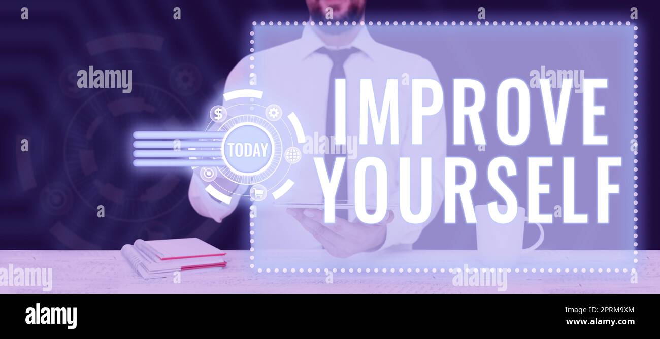 Inspiration showing sign Improve Yourself, Word Written on to make your ...
