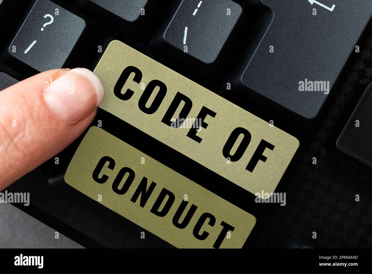 Sign displaying Code Of Conduct, Business overview set of principles ...