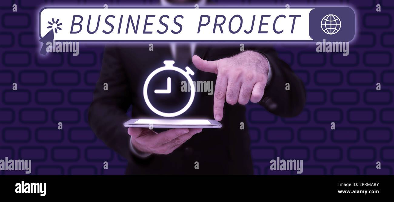 Hand writing sign Business Project, Word Written on company that is in ...