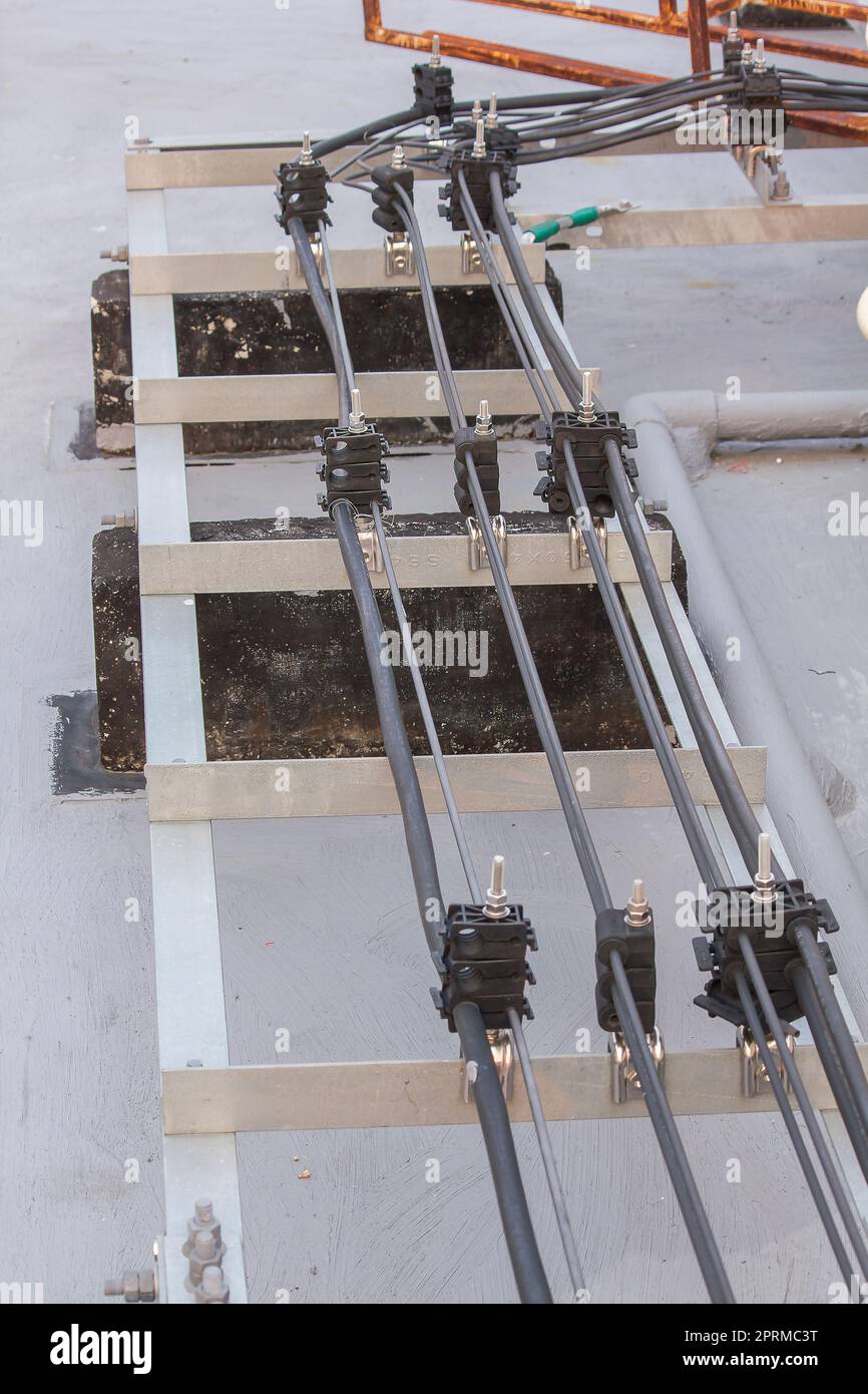 Antenna signal cable installed on the cement floor of the building ...