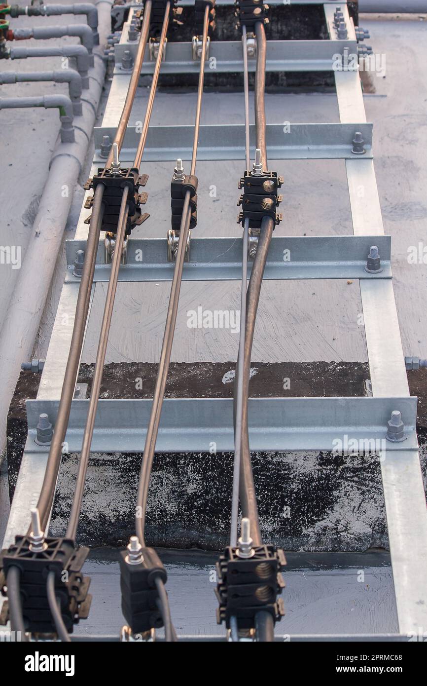 Antenna signal cable installed on the cement floor of the building ...