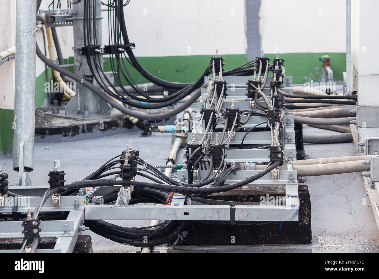 Antenna signal cable installed on the cement floor of the building ...