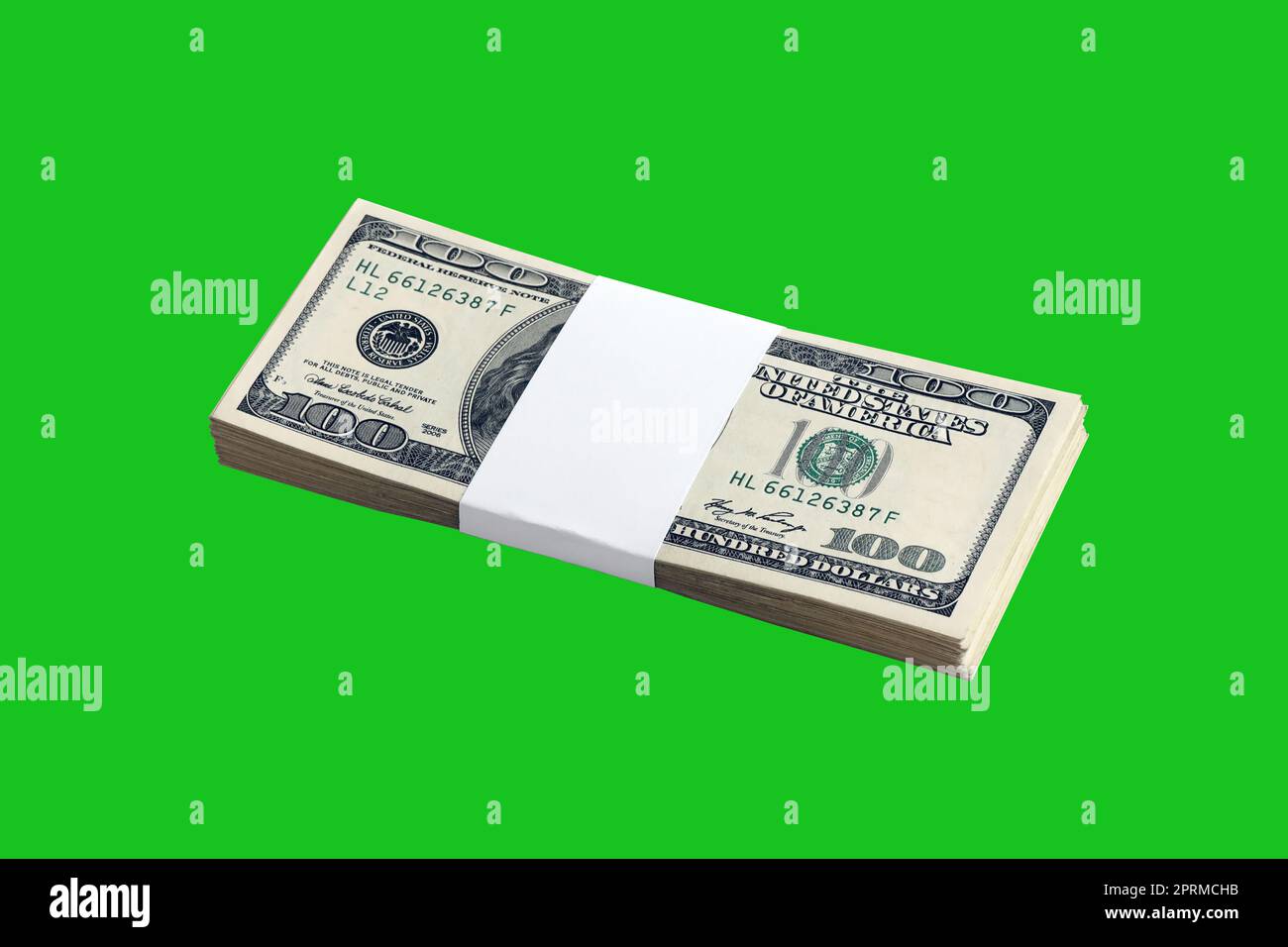 Bundle of US dollar bills isolated on chroma keyer green. Pack of ...