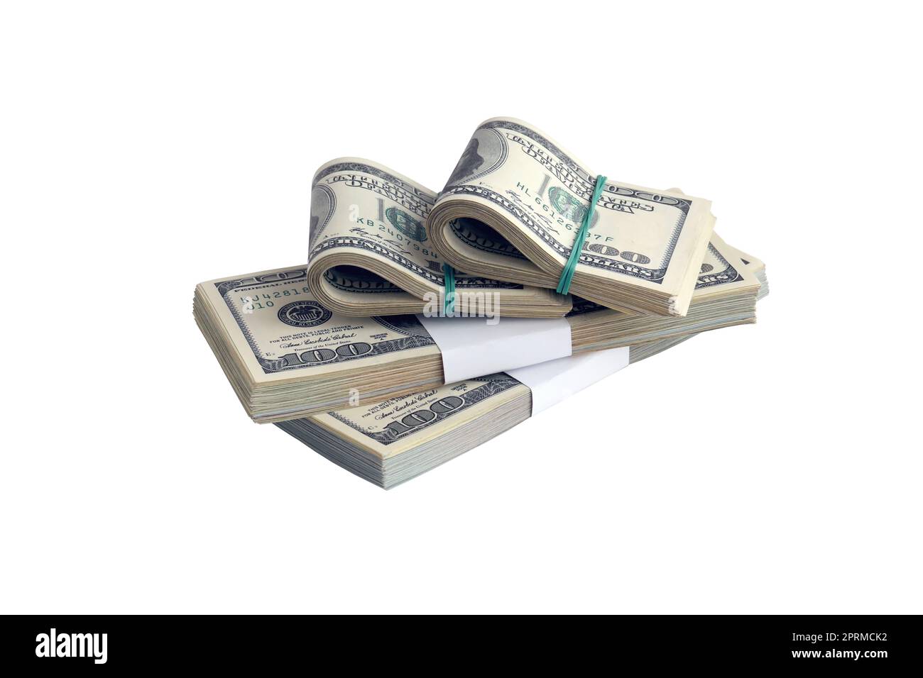 Bundle of US dollar bills isolated on white. Pack of american money ...