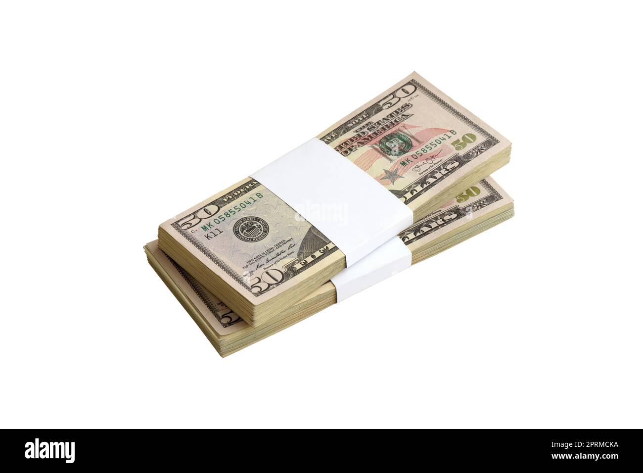 Bundle of US dollar bills isolated on white. Pack of american money ...