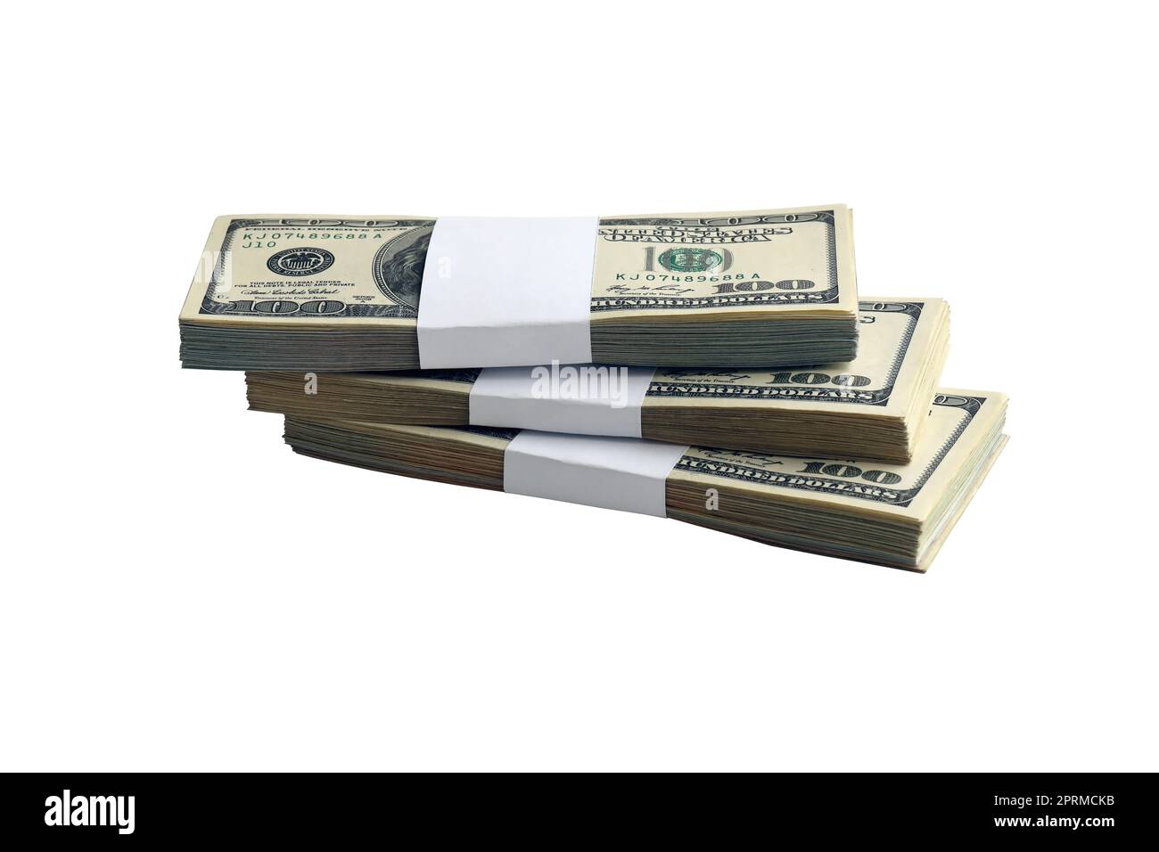 Bundle of US dollar bills isolated on white. Pack of american money ...