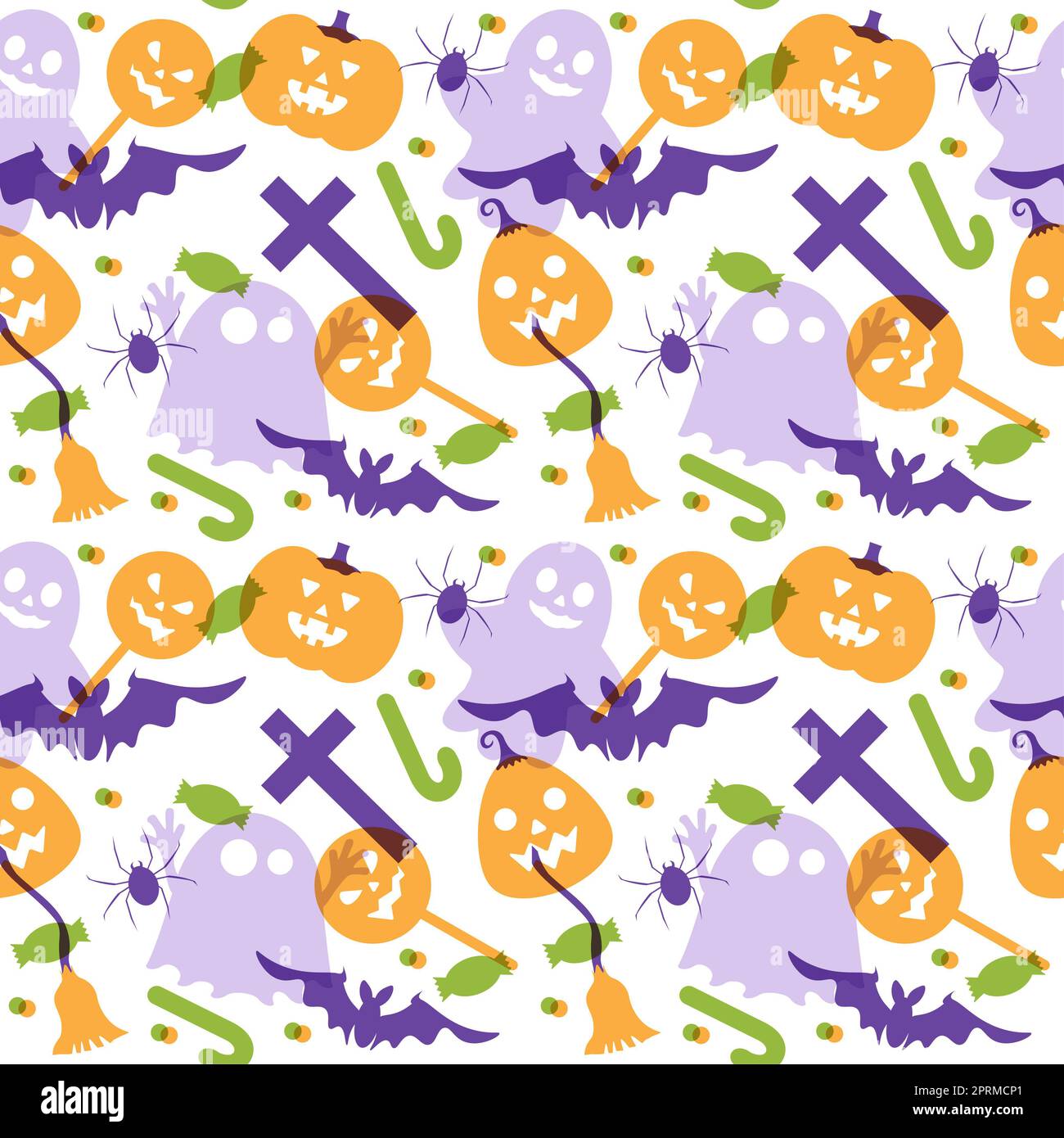 Halloween Seamless Pattern Design With Witch, Haunted House, Pumpkins ...