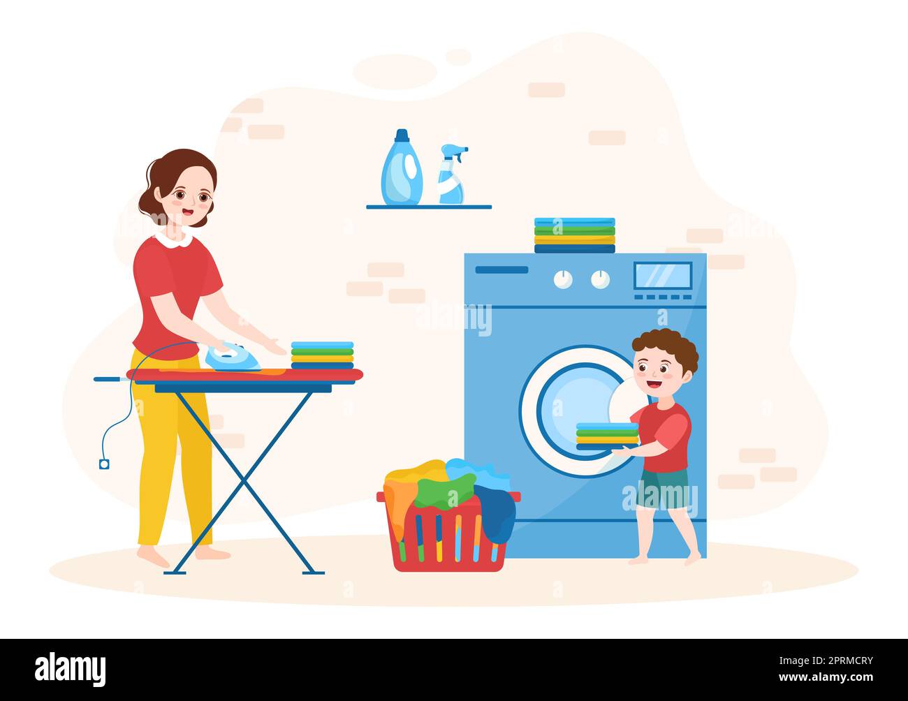 Dry Cleaning Store Service with Kid, Washing Machines, Dryers and ...