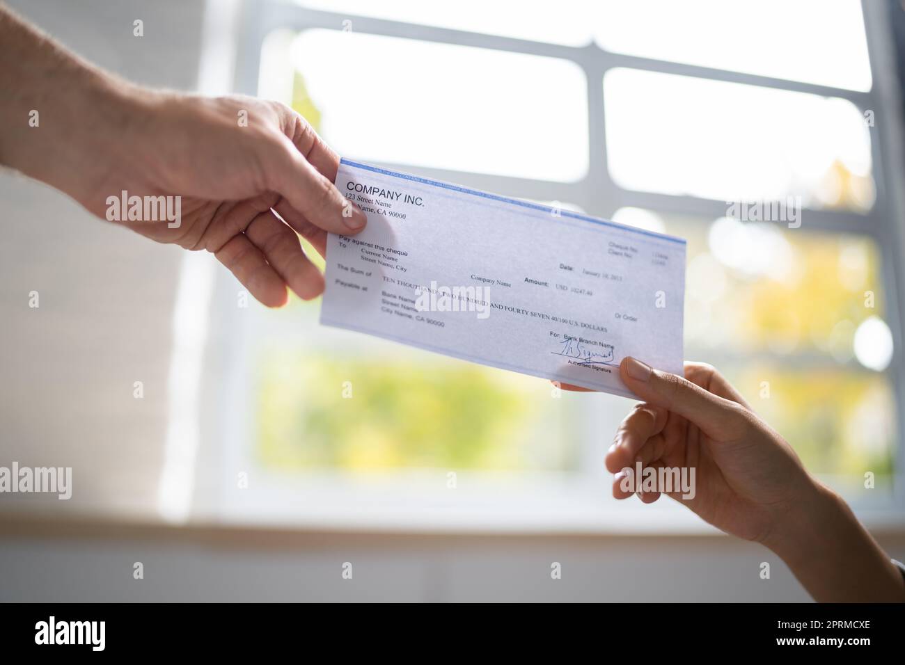 Payroll Cheque. Giving Paycheck Compensation. Check Transaction Stock ...