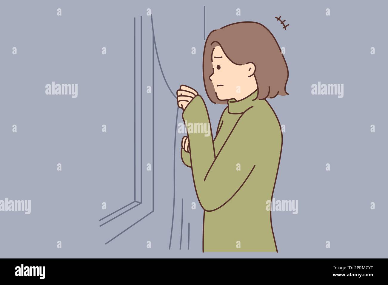 Scared young woman look out of mirror feel anxious or depressed, suffer ...