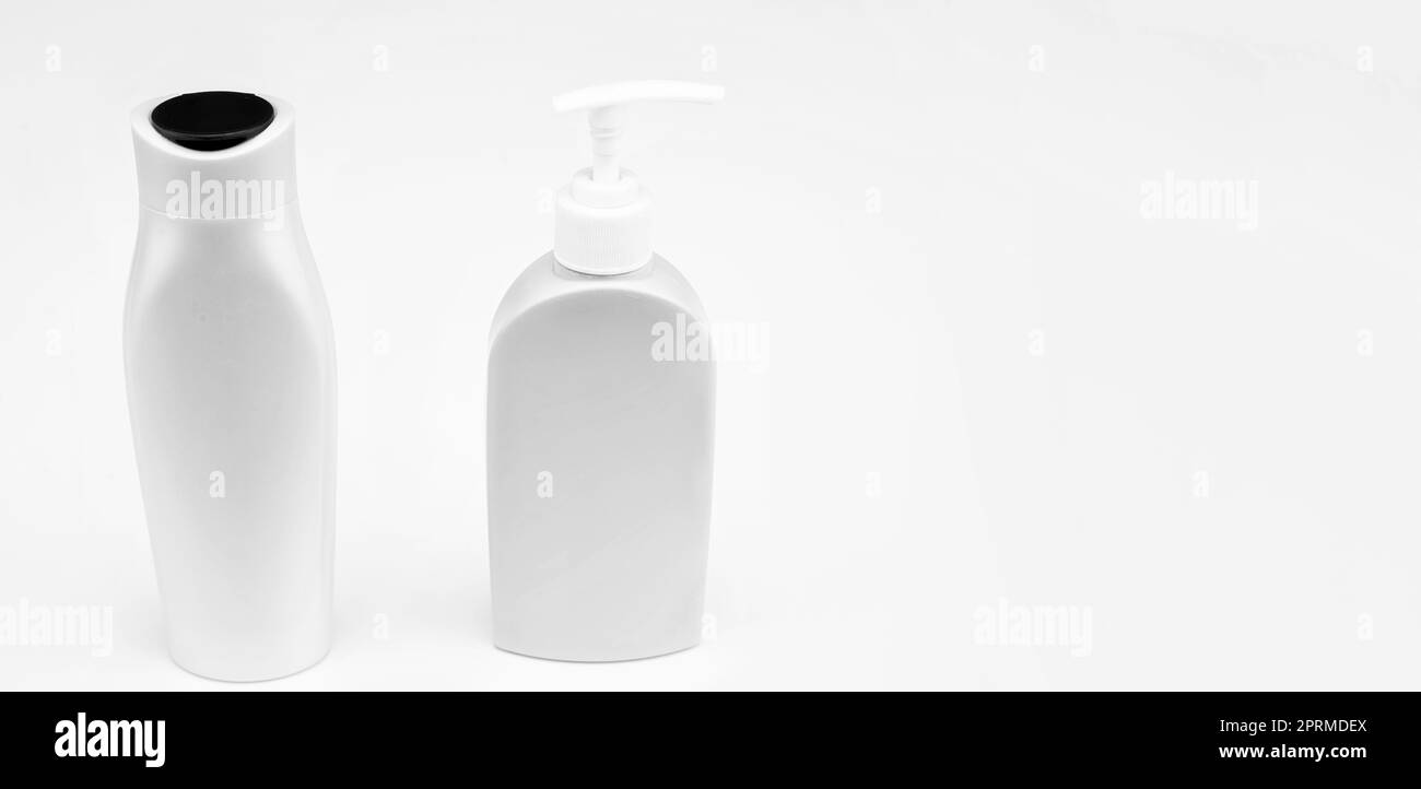 Multi purpose. Cosmetic bottles isolated on white. Refillable bottles ...