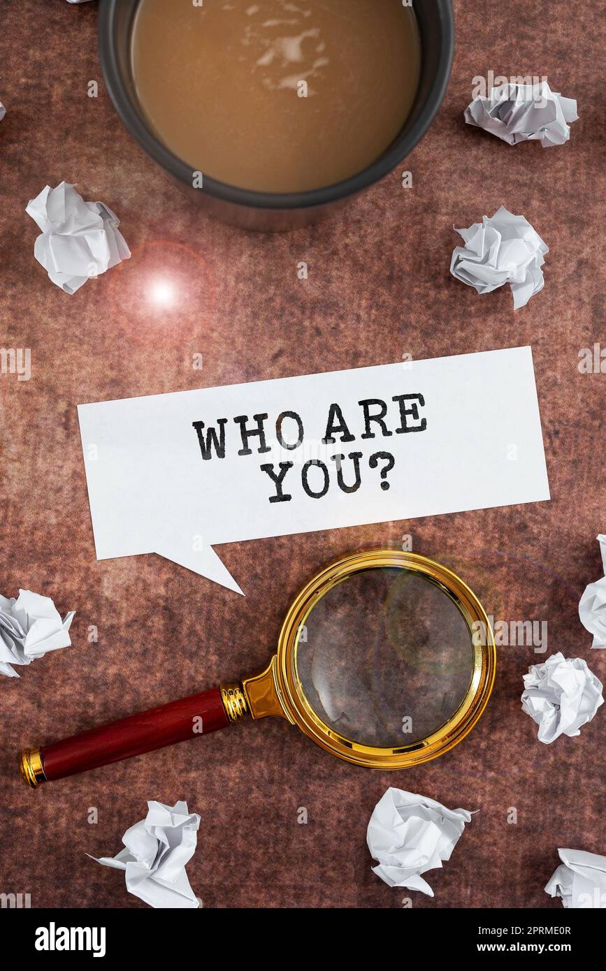 Text caption presenting Who Are You Question. Word Written on Identify ...