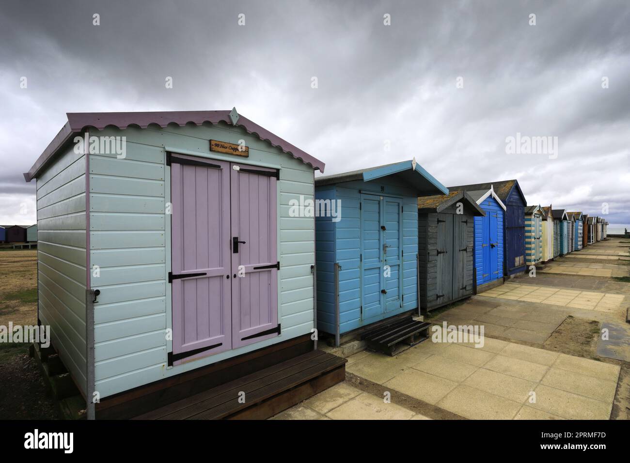 Beachuts on the promenade at Brightlingsea town, Essex, England, UK ...