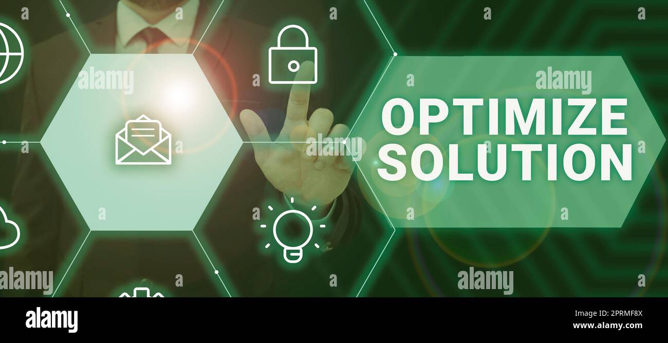 Text caption presenting Optimize Solution, Word Written on process of ...