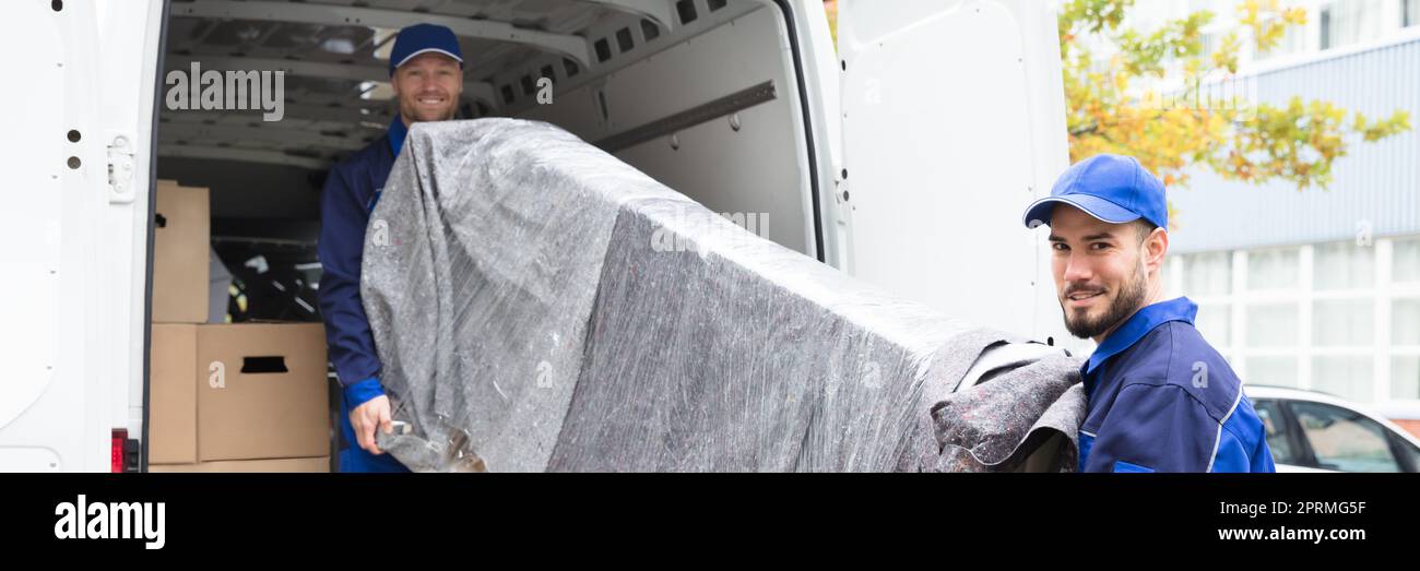 Furniture Moving Using Truck And Sofa Delivery In House Stock Photo - Alamy