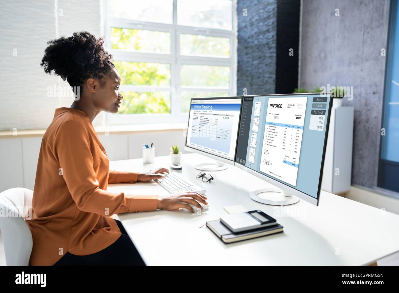 Electronic Invoice Bill Online. Tax Manager At Desk Stock Photo - Alamy