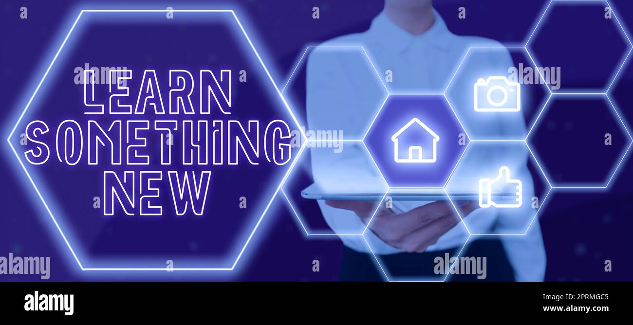 Text caption presenting Learn Something New, Concept meaning Gain acquire different training ...