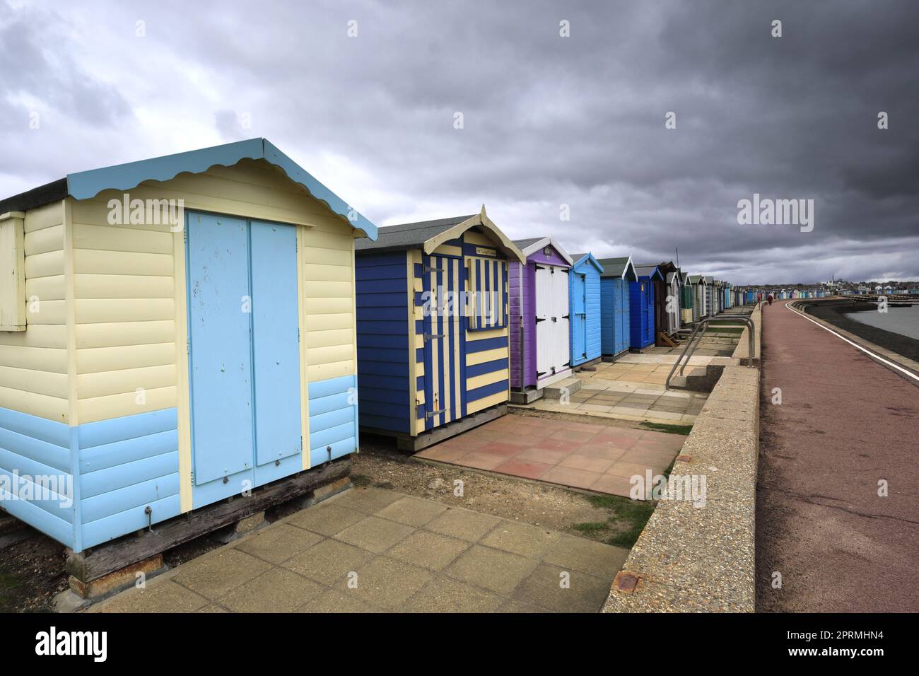 Beachuts on the promenade at Brightlingsea town, Essex, England, UK ...