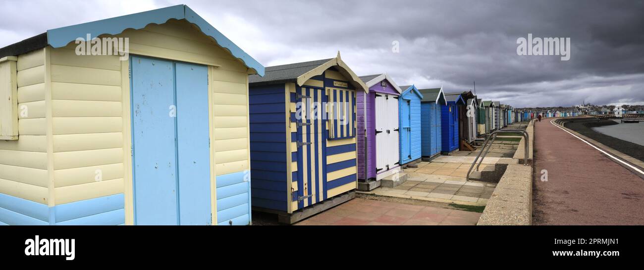 Beachuts on the promenade at Brightlingsea town, Essex, England, UK ...