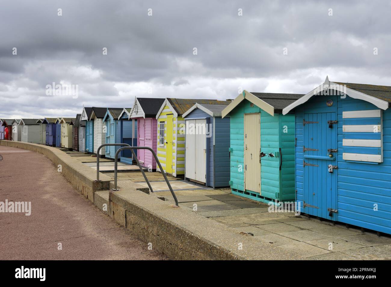 Beachuts on the promenade at Brightlingsea town, Essex, England, UK ...