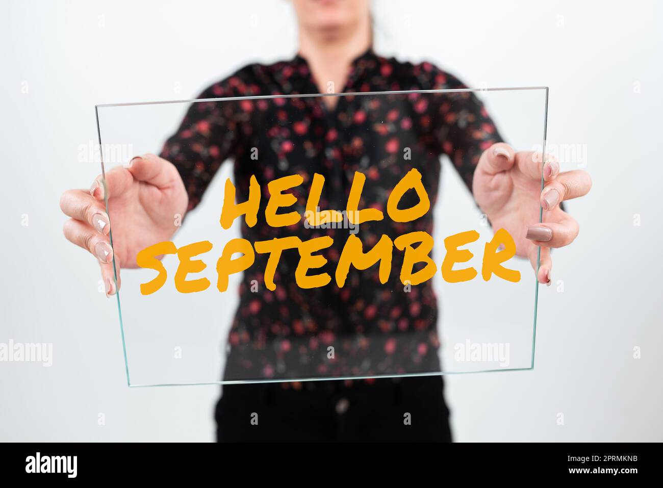 Conceptual caption Hello September, Business showcase greeting used in ...