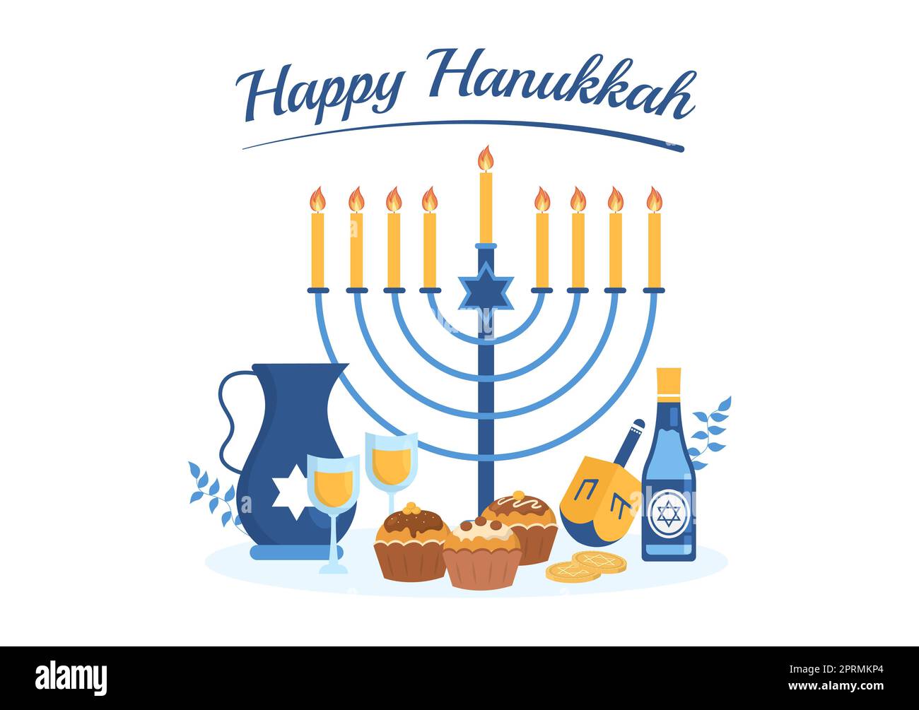 Happy Hanukkah Jewish holiday Template Hand Drawn Cartoon Flat ...