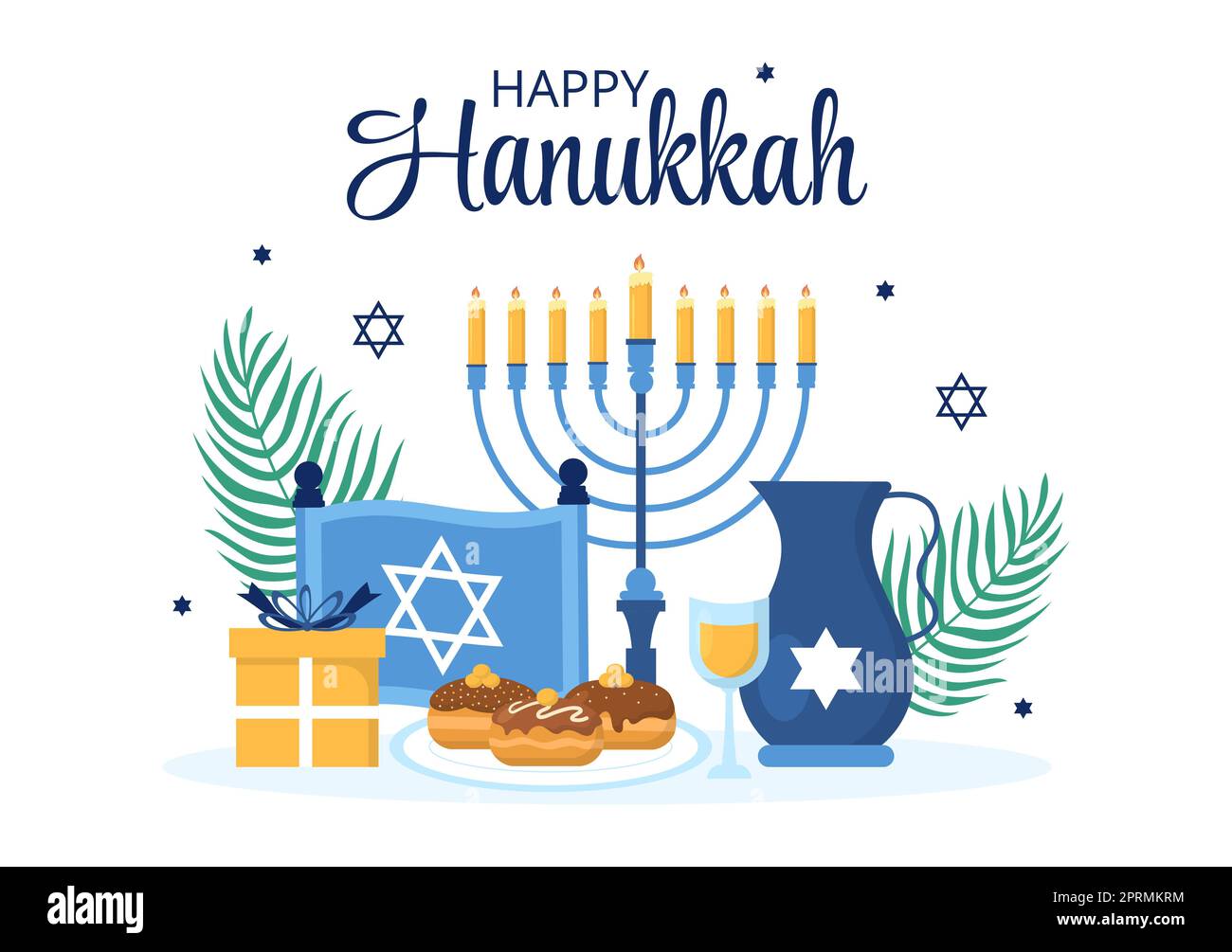 Happy Hanukkah Jewish holiday Template Hand Drawn Cartoon Flat ...