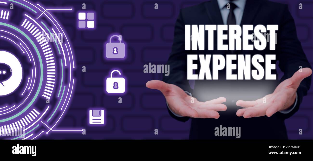 Hand writing sign Interest Expense, Business showcase connects ...