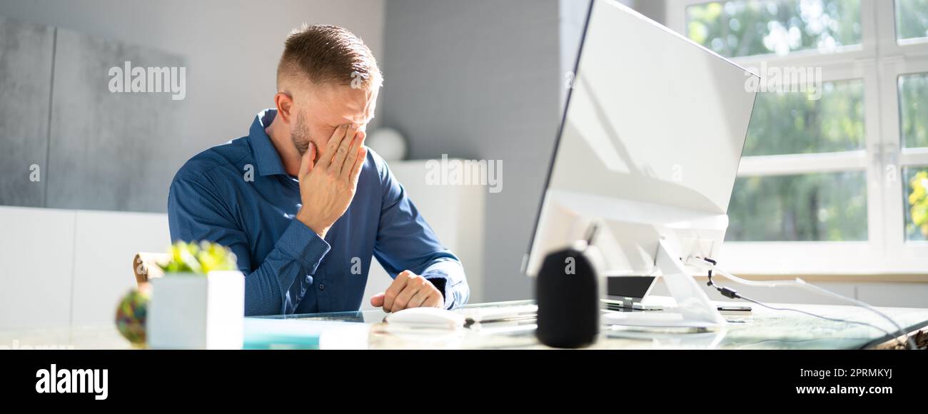 Eye Pain And Inflammation. Man With Retina Fatigue Stock Photo - Alamy