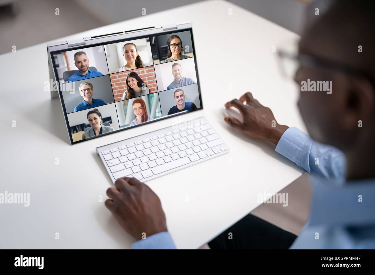 Virtual Video Conference Meeting Chat On Hybrid Laptop Stock Photo - Alamy