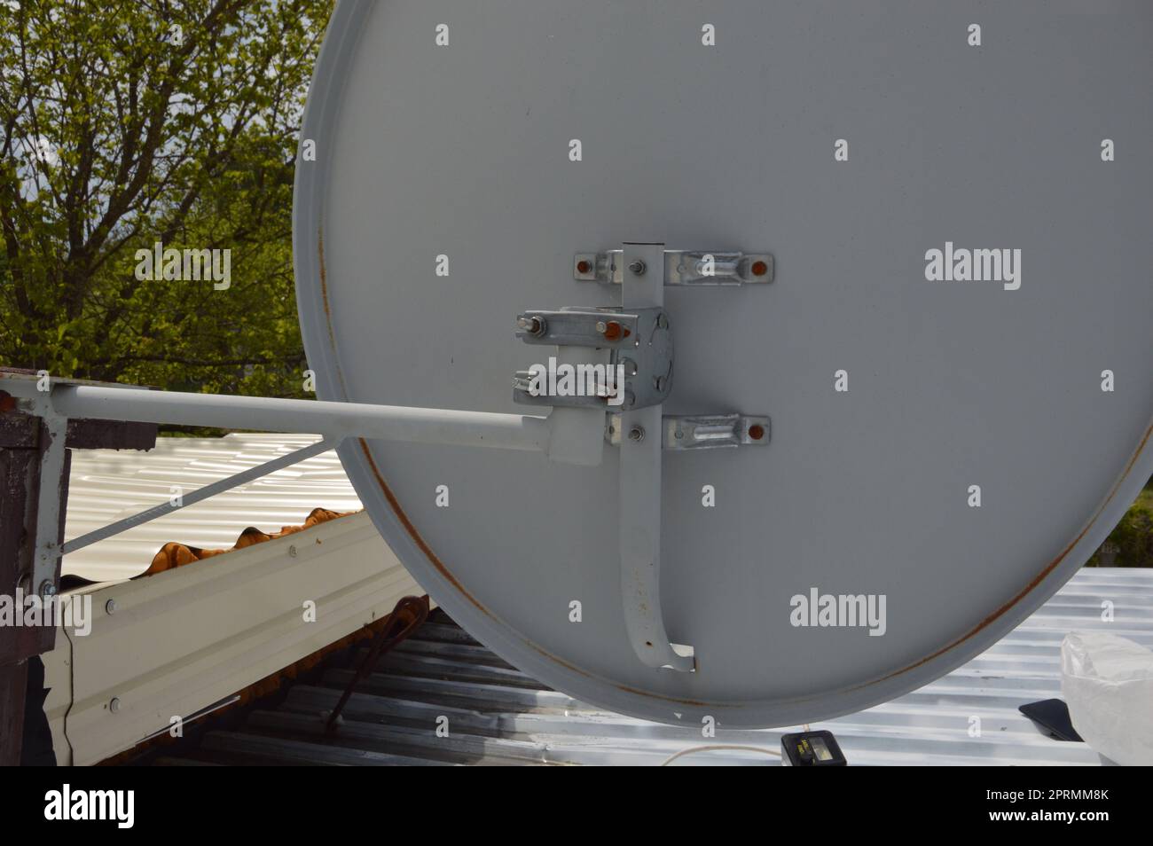 Installation and configuration of a satellite television a dish Stock ...