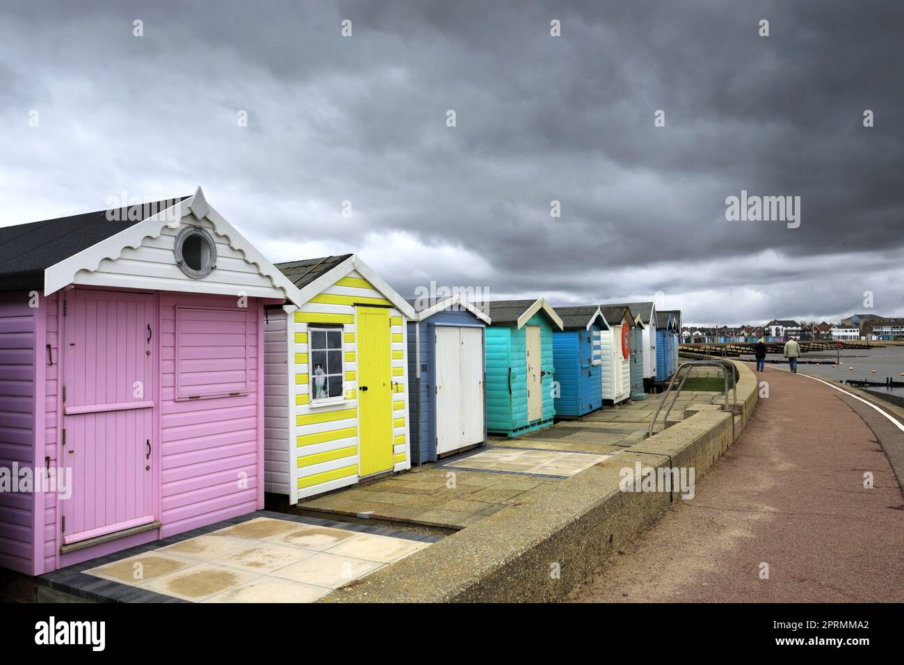 Beachuts on the promenade at Brightlingsea town, Essex, England, UK ...