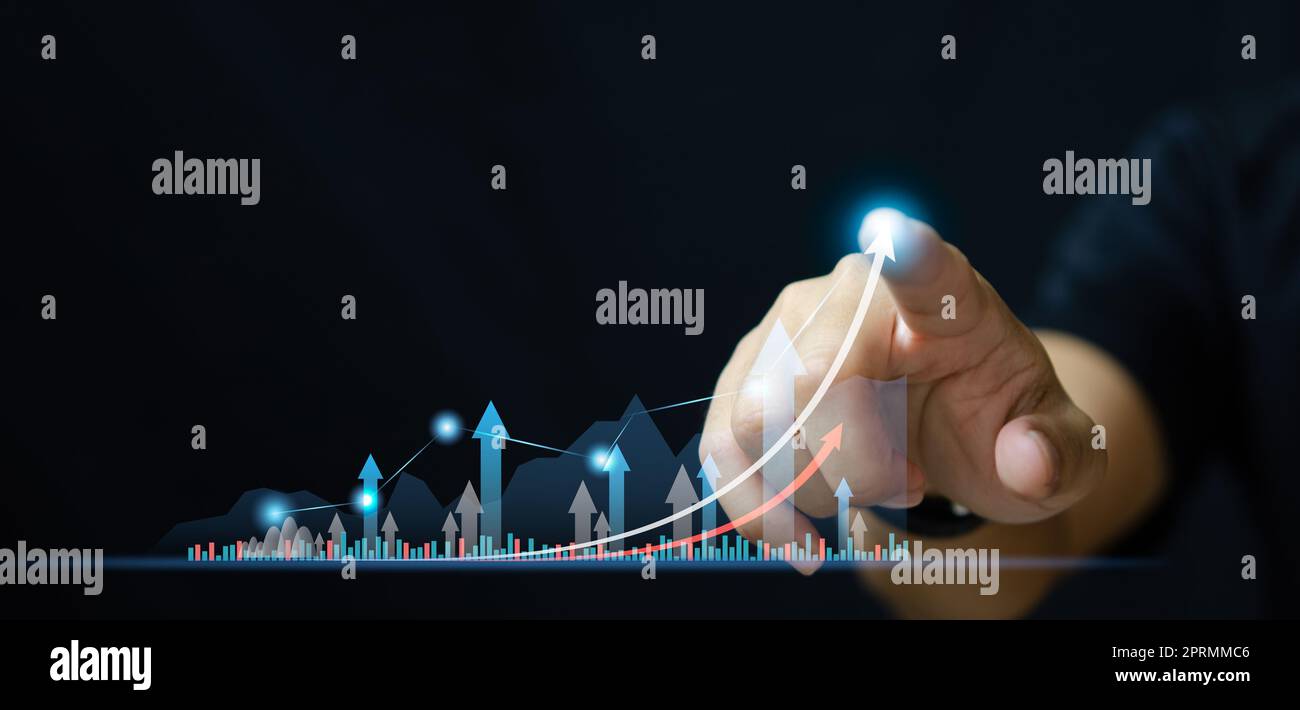 Businessman point increase arrow graph corporate future growth ...