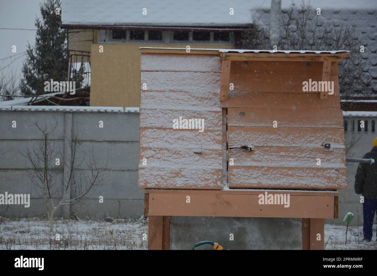 Architectural elements of the building covered with a snow Stock Photo ...
