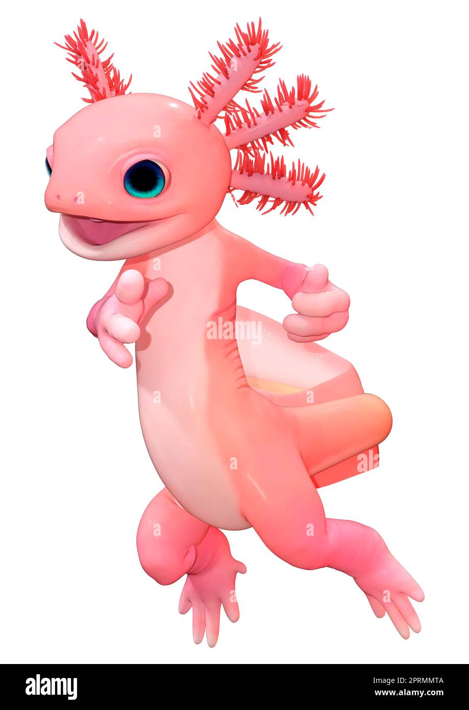 3D rendering of a cute pink toon axolotl isolated on white background ...