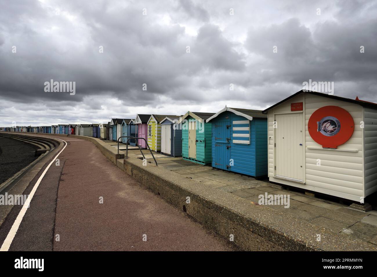Beachuts on the promenade at Brightlingsea town, Essex, England, UK ...