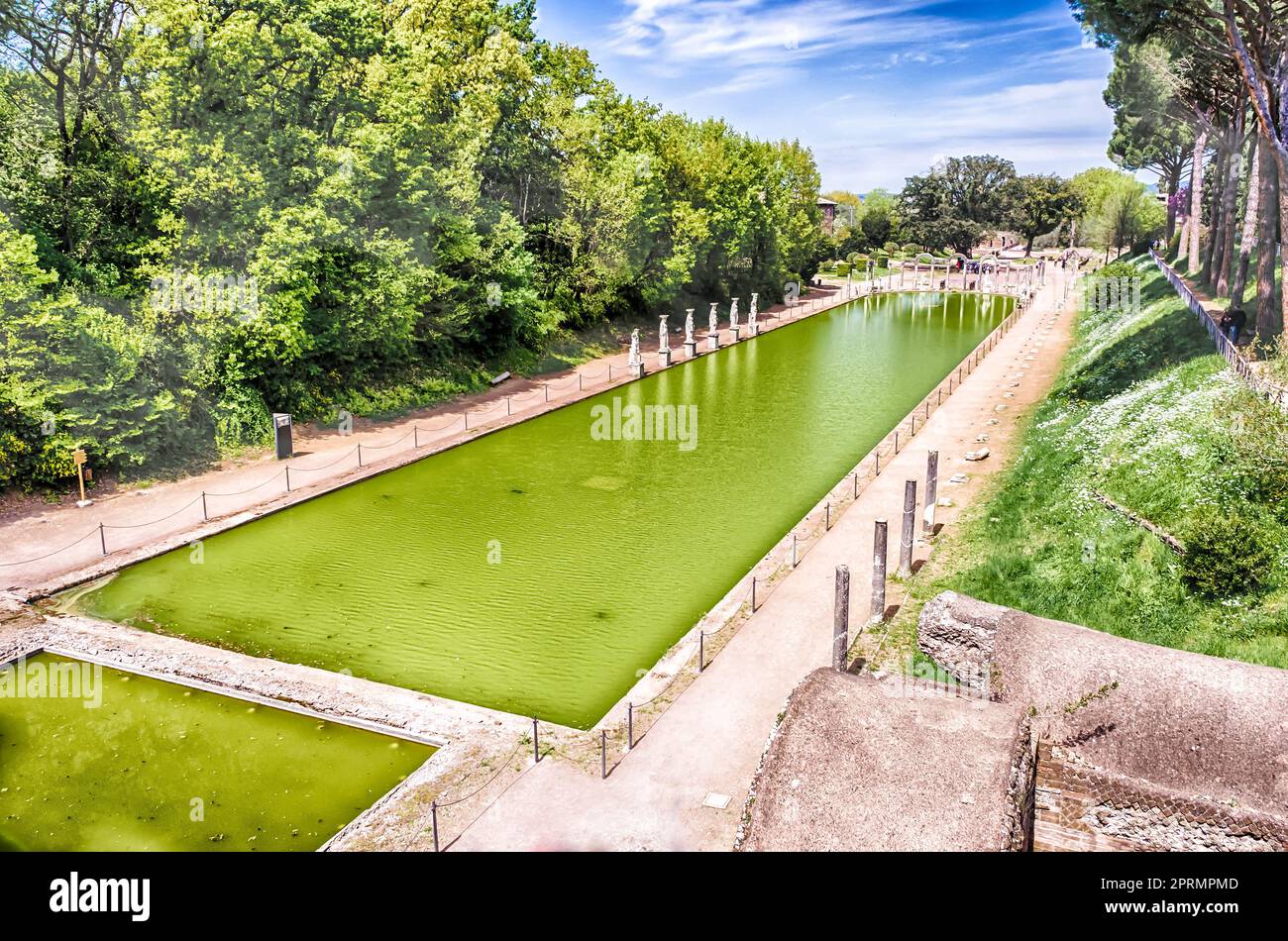 The ancient pool called Canopus, surrounded by greek sculptures in ...
