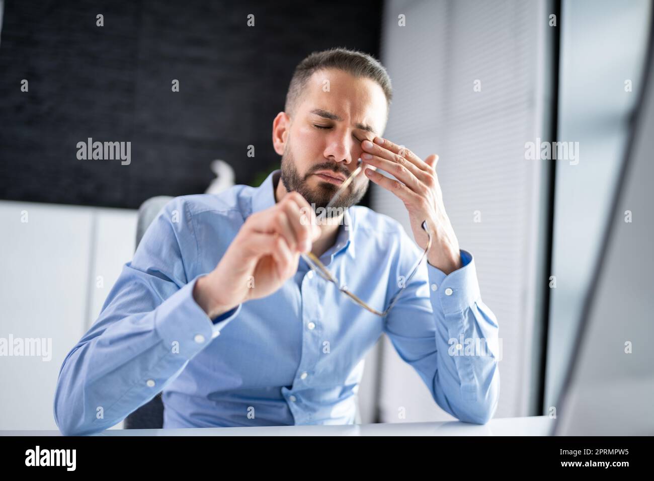 Eye Pain And Inflammation. Man With Retina Fatigue Stock Photo - Alamy