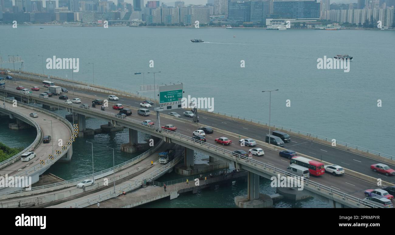 North Point, Hong Kong 29 September 2020: Top view of Hong Kong traffic ...