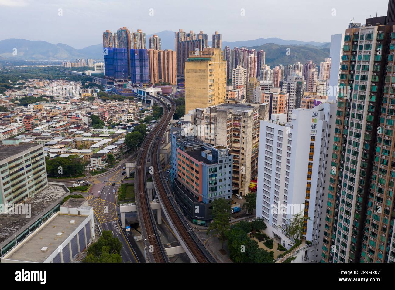 Yuen Long, Hong Kong 18 October 2020: Drone fly over Hong Kong city ...