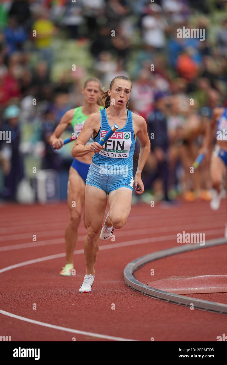 Kristiina HALONEN participating in the 4x400 meters relay of the ...
