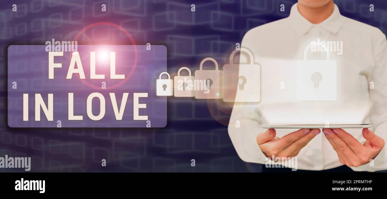 Text showing inspiration Fall In Love. Conceptual photo Feeling loving ...