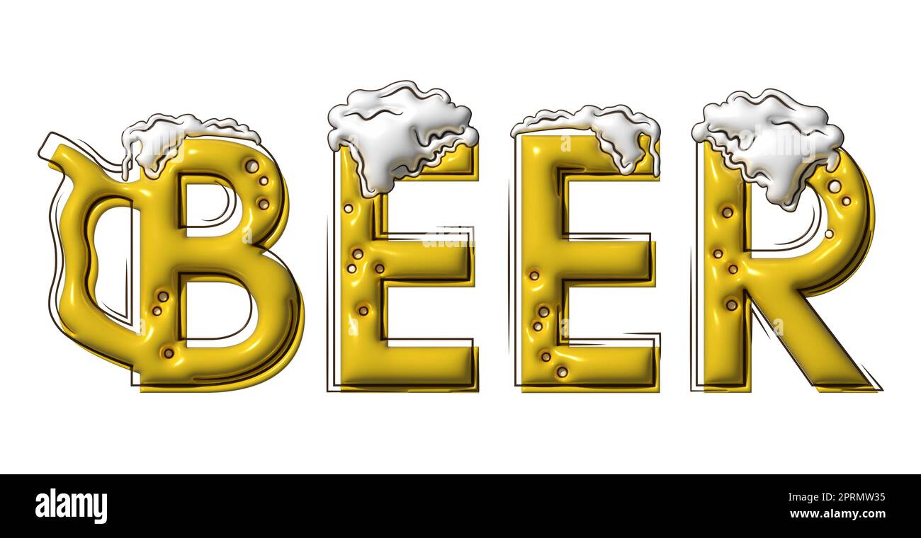 Text stylized as a beer drink, splashes and drops. Stylish design for a ...