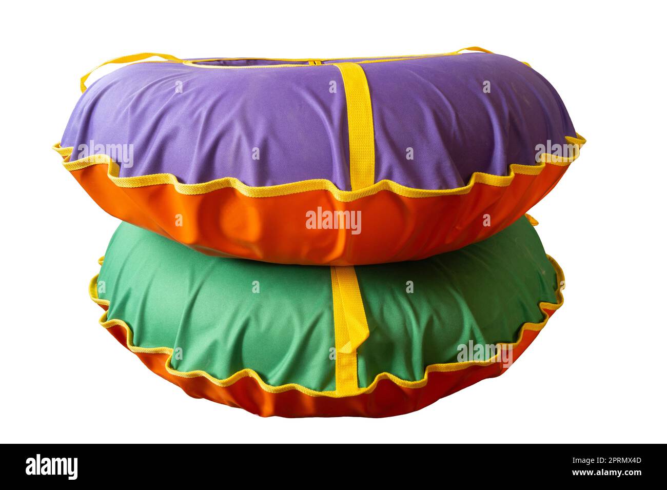 Snow colored tubing for slides, isolated on white.Varicoloured toys of ...