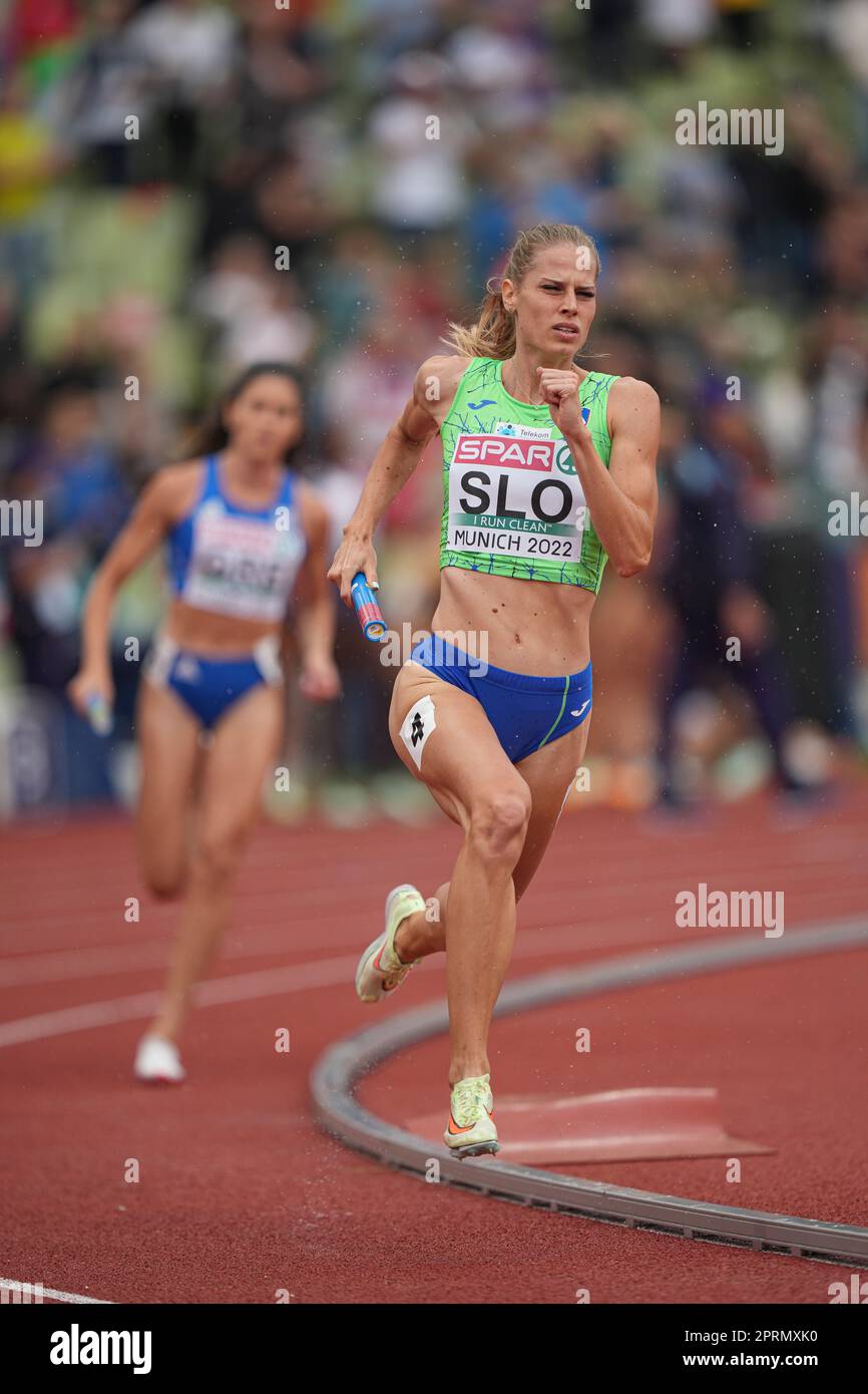 Anita Horvat participating in the 4x400 meters relay of the European ...