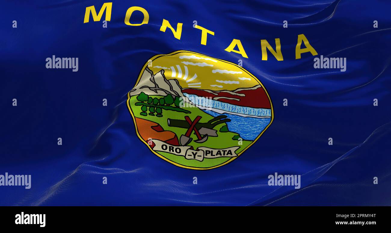 Close-up view of the Montana state flag waving Stock Photo - Alamy