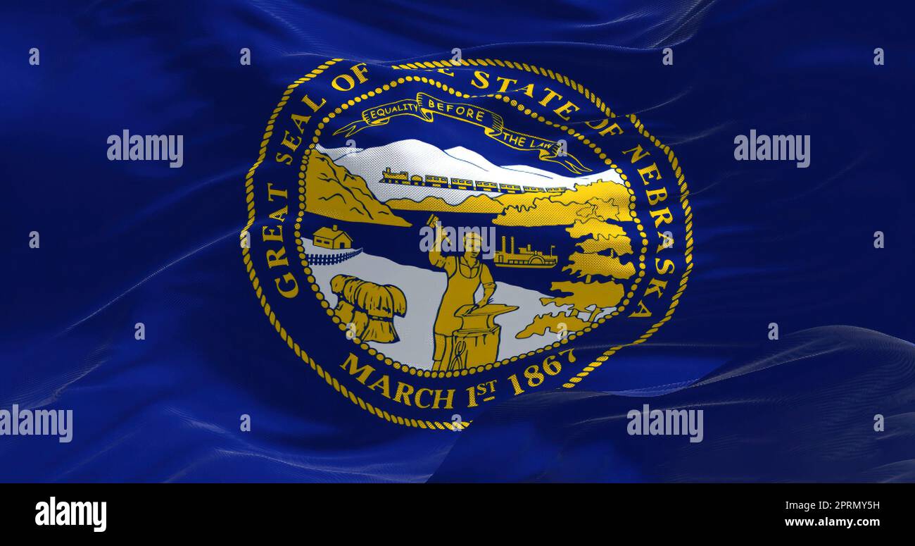 Close-up view of the Nebraska state flag waving Stock Photo - Alamy