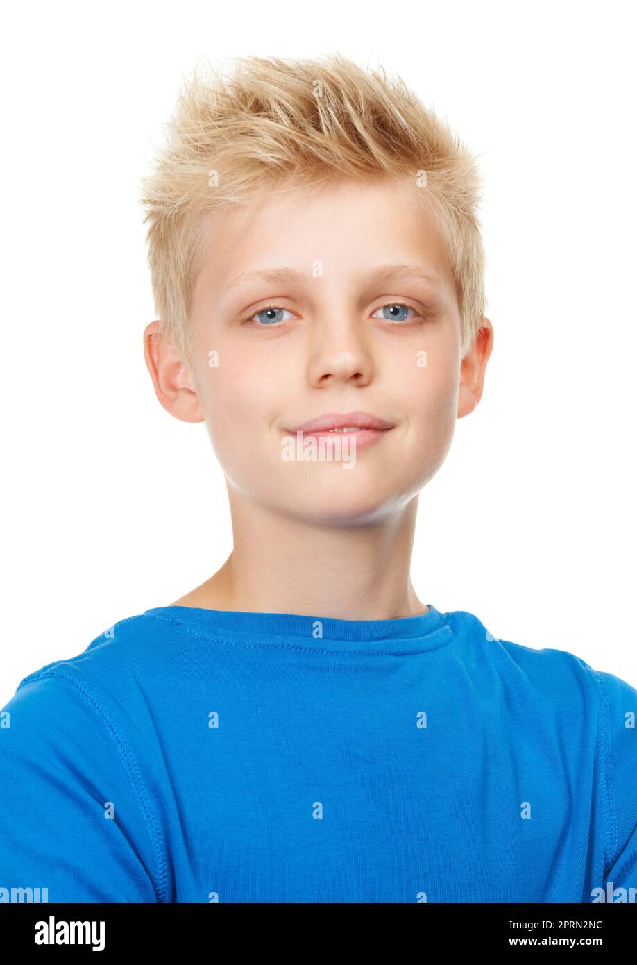 Blue is his favorite color. Studio portrait of a blond teenage boy ...