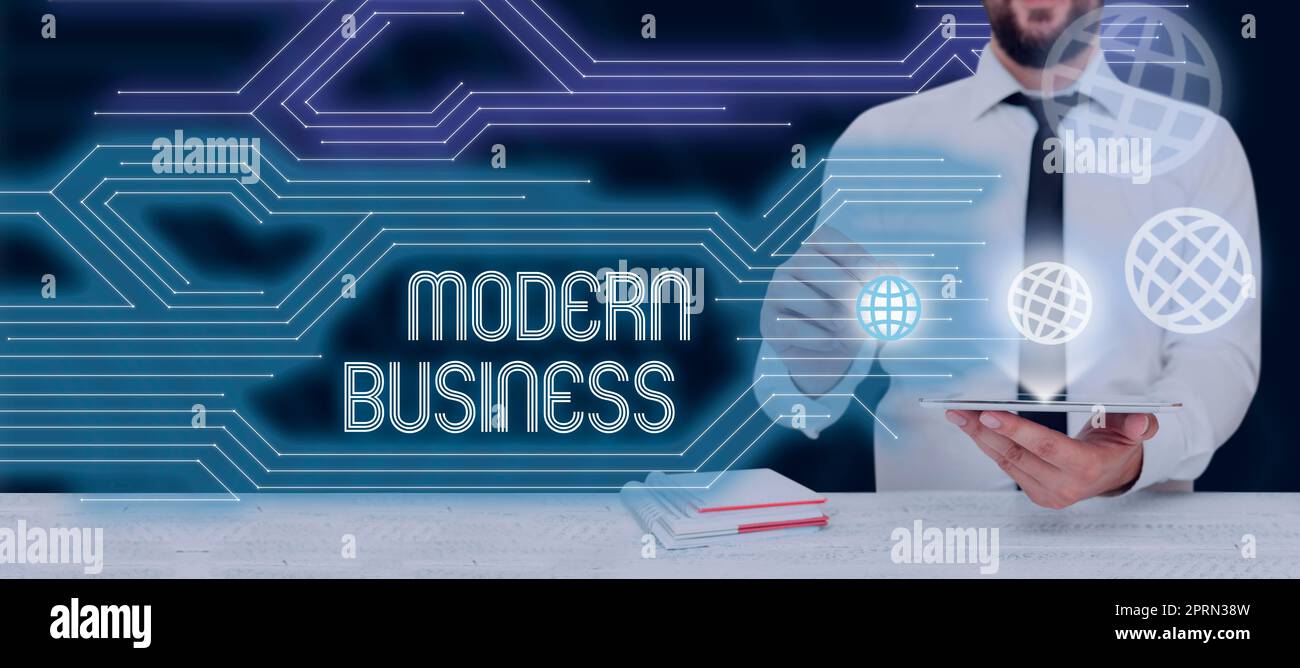 Text caption presenting Modern BusinessIntroduction to the philosophy ...